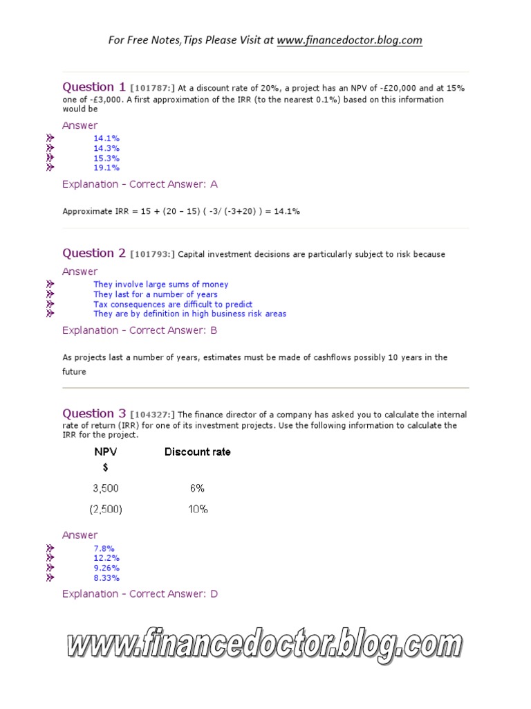 CIA Practice Questions | PDF | Internal Rate Of Return | Net Present Value