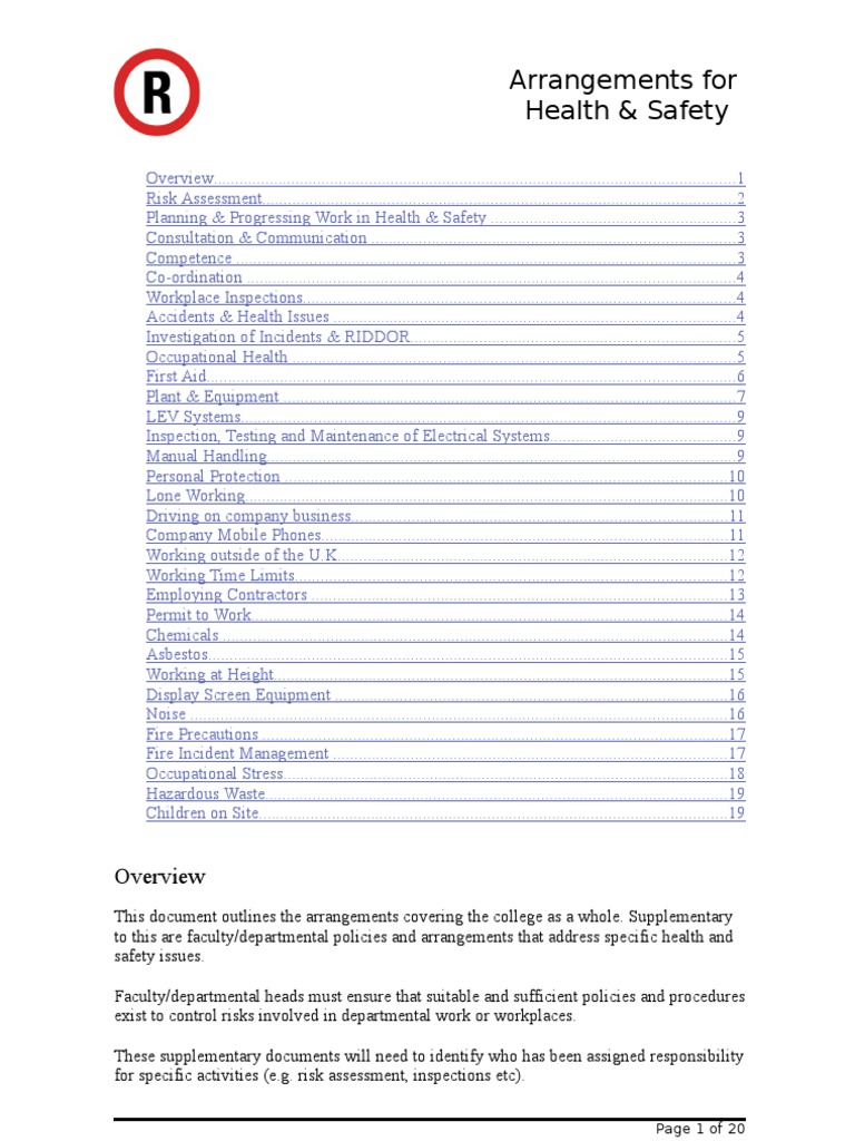 Arrangements For Health & Safety: Page 1 of 20 | PDF | Occupational ...