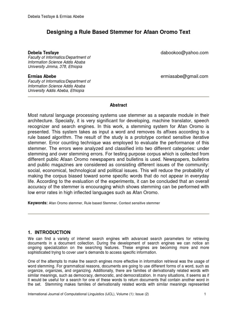 Designing A Rule Based Stemmer For Afaan Oromo Text | PDF | Morphology ...