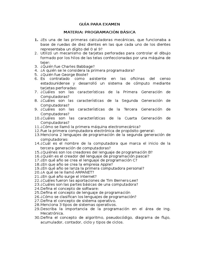 Guia para Examen Unidad 1 Programacion Basica | PDF
