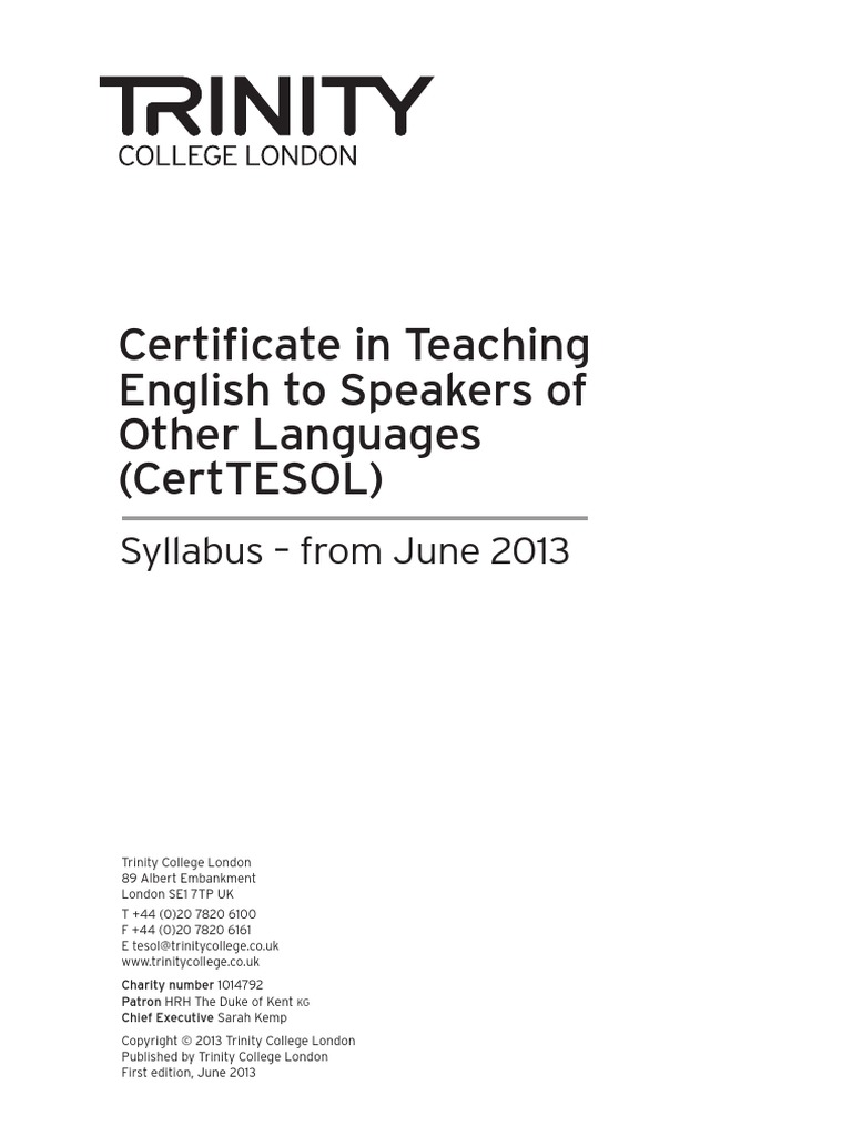 Trinity CertTESOL Syllabus | PDF | Teachers | Educational Assessment
