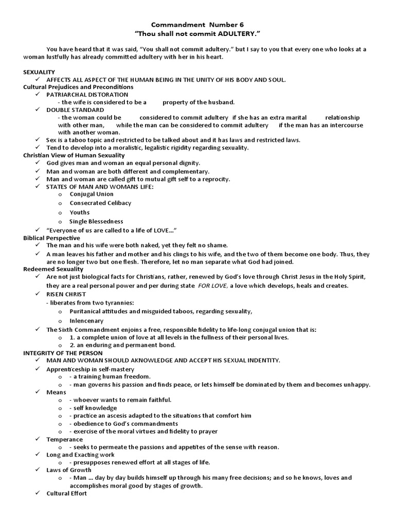 Commandment Number 6 | PDF | Love | Chastity