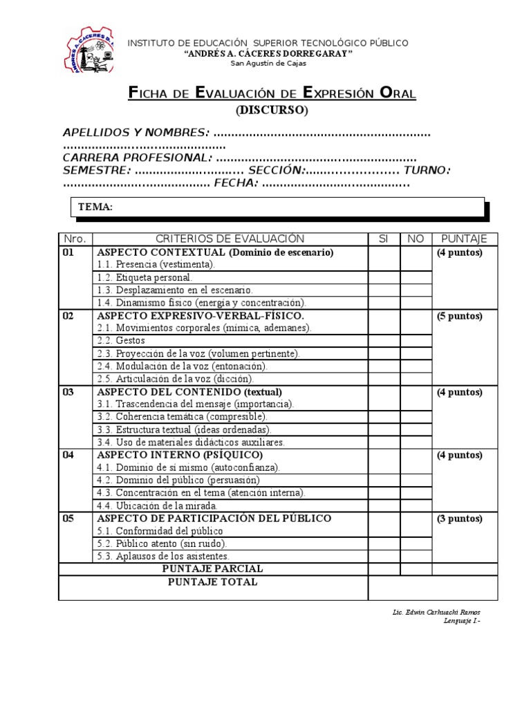 Rúbrica para Evaluar Expresión Oral | PDF