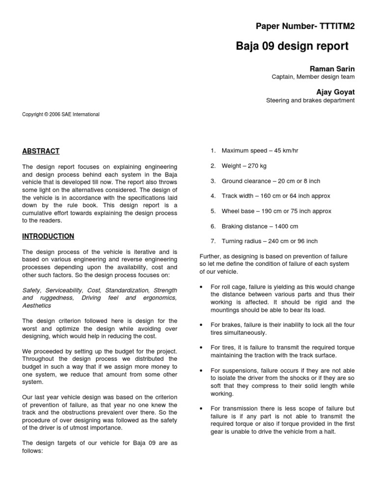 Baja Sae India Design Report | PDF | Steering | Transmission (Mechanics)