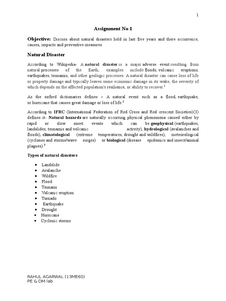 Assignment No 1 | PDF | Tropical Cyclones | Tsunami