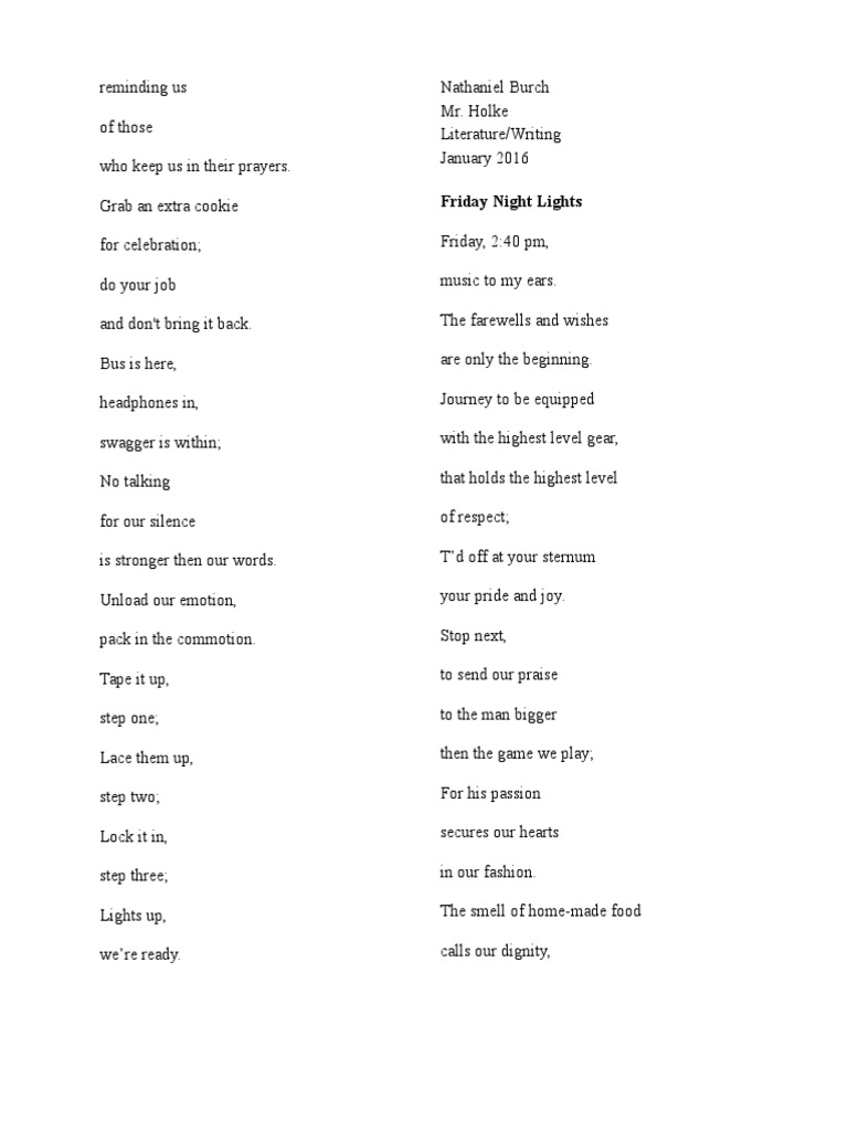 Friday Night Lights: A Poetic Journey | PDF