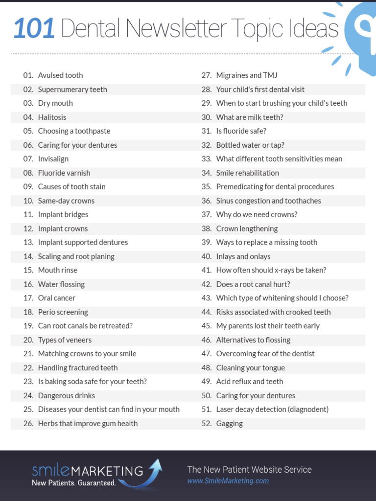 101 Newsletter Topic Ideas | Download Free PDF | Dentistry | Oral Hygiene