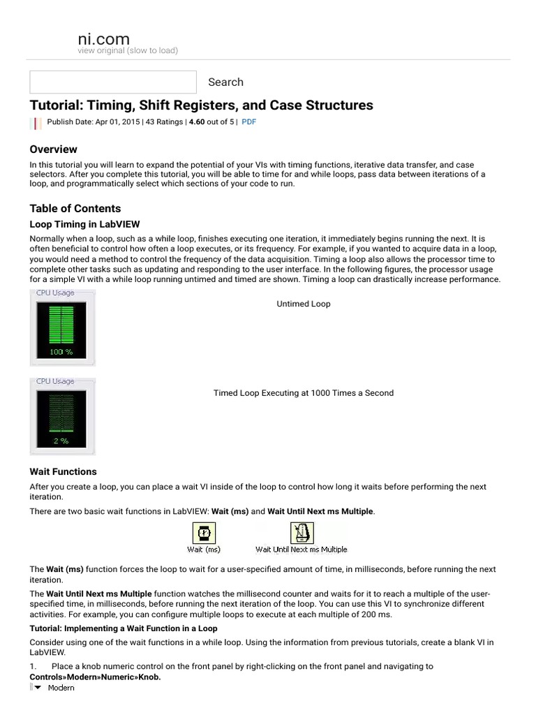 Timing, Shift Registers, and Case Structures - National Instruments | PDF | Control Flow | Data Type