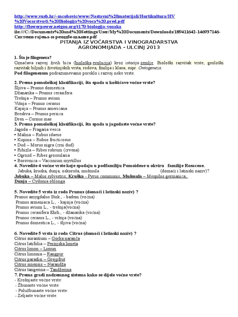 Kviz Znanja Voćarstvo | PDF