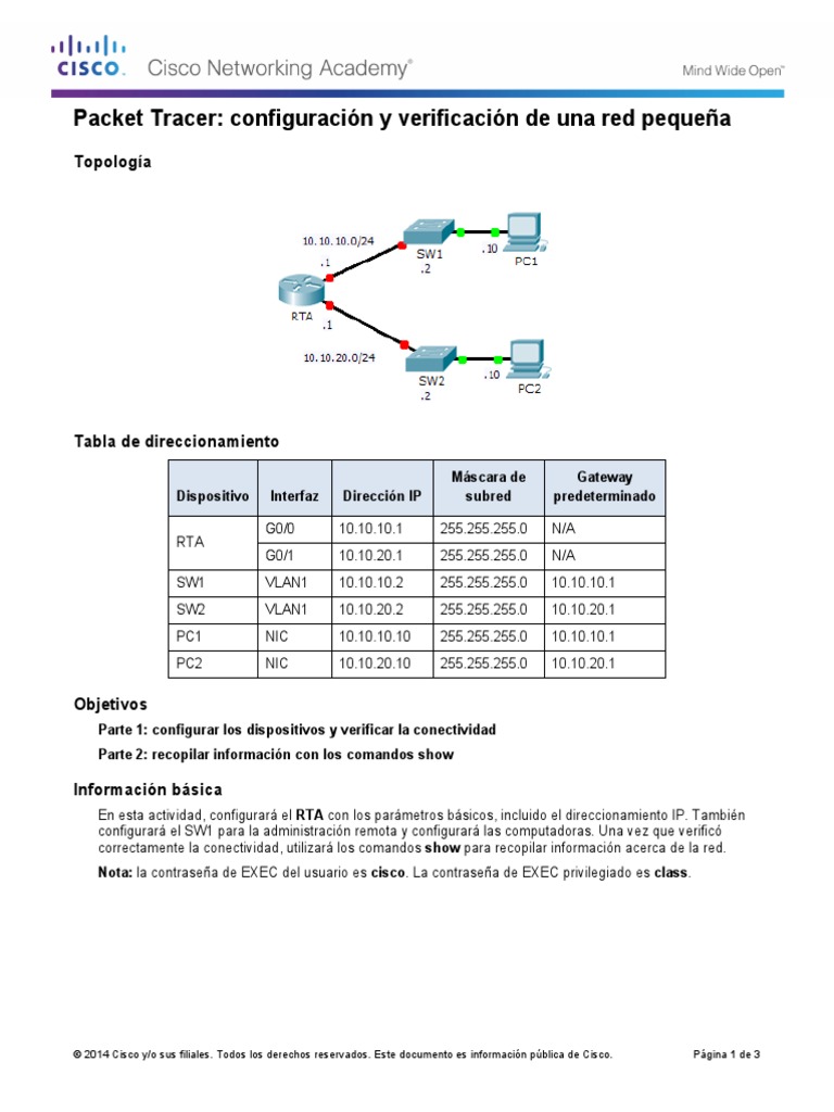 4.1.4.5 Packet Tracer - Configuring and Verifying A Small Network Instructions | PDF | Dirección ...