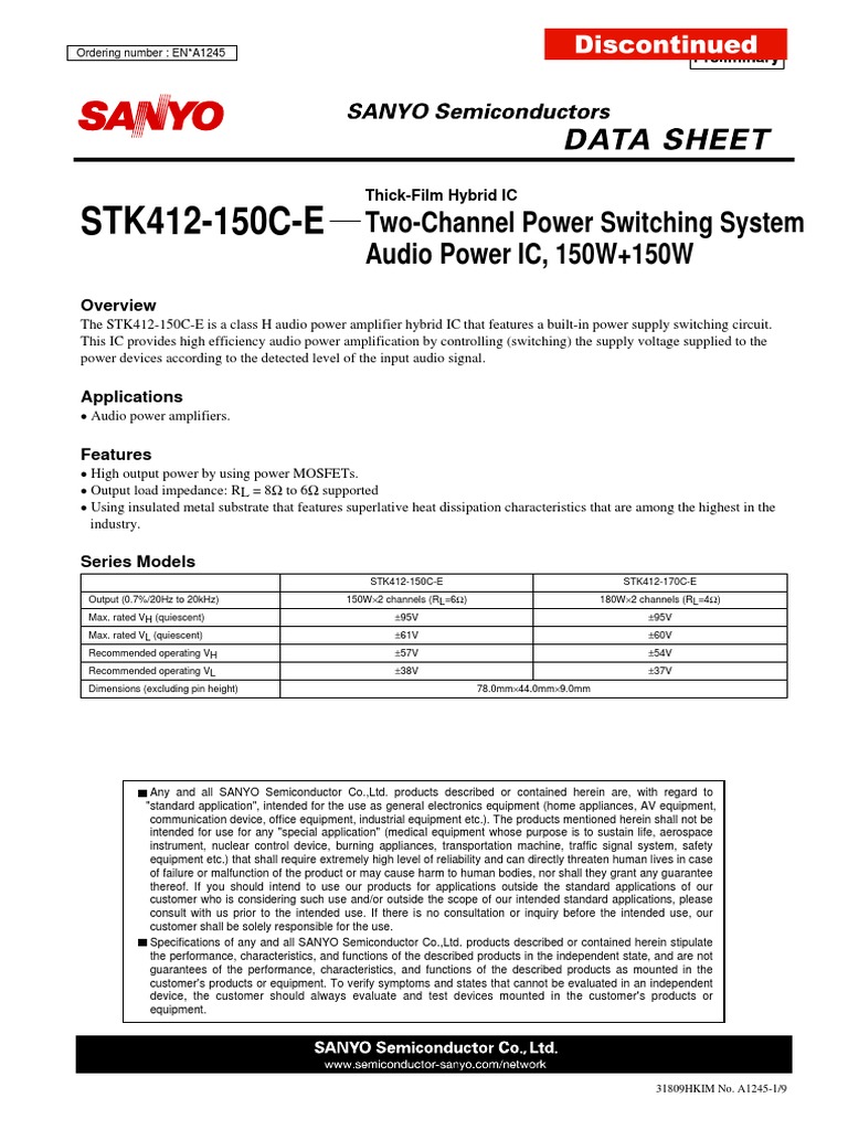 stk412 150 | PDF | Power Supply | Amplifier