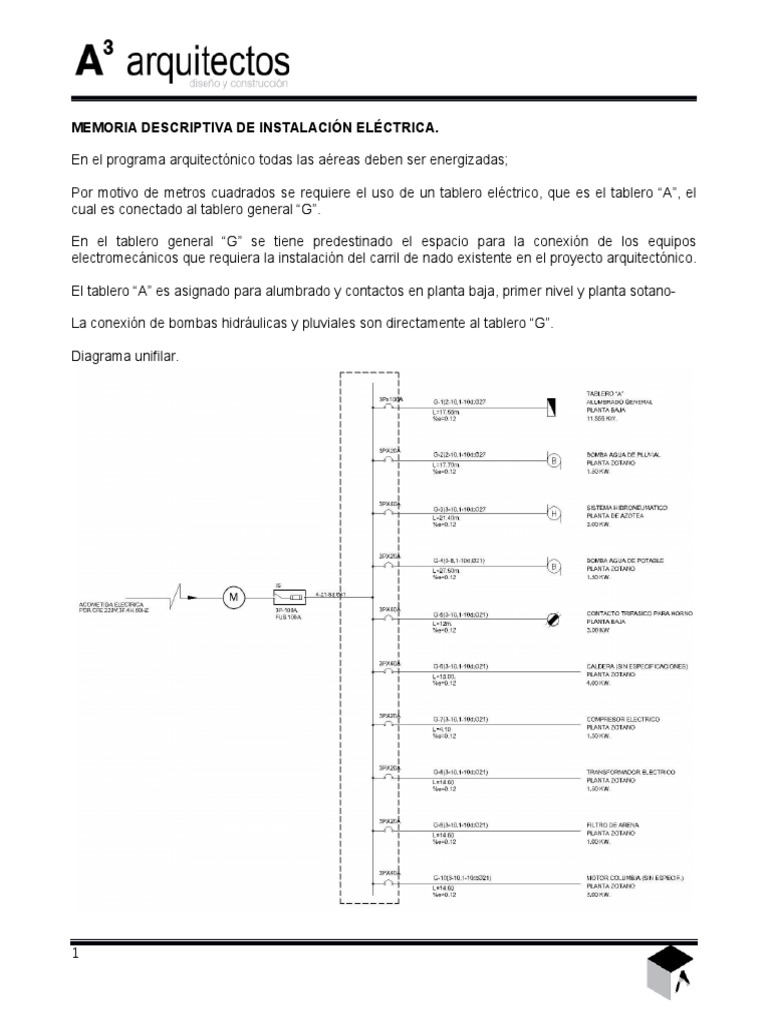 Memoria Descriptiva de Instalación eléctrica | PDF | Cableado eléctrico | Corriente eléctrica