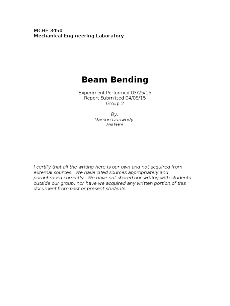 Beam Bending Lab Report | PDF | Beam (Structure) | Bending