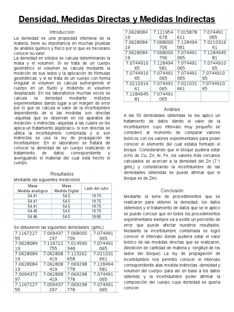 Práctica de densidad | Medición | Densidad