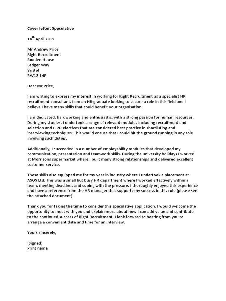 Cover Letter Speculative | PDF