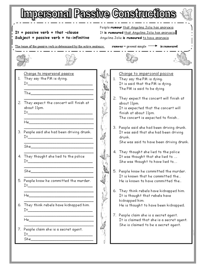 Impersonal Passive Voice Exercises | PDF