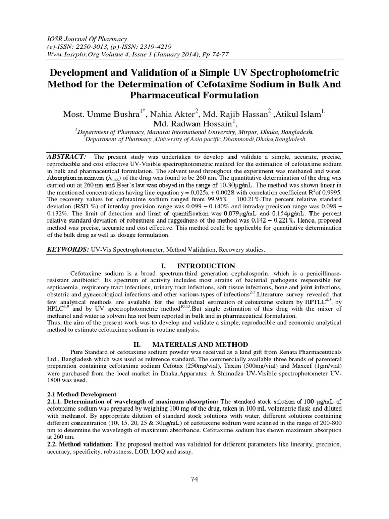 Development and Validation of A Simple UV Spectrophotometric Method For The Determination of ...