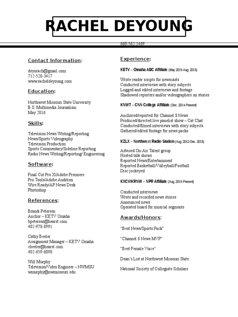 Rachel Deyoung: Contact Information: Experience | PDF