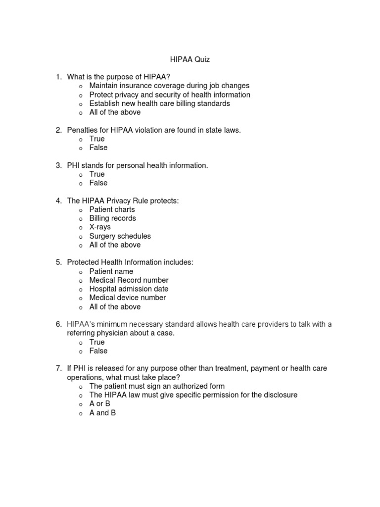 HIPAA Quiz Care Beyond | PDF