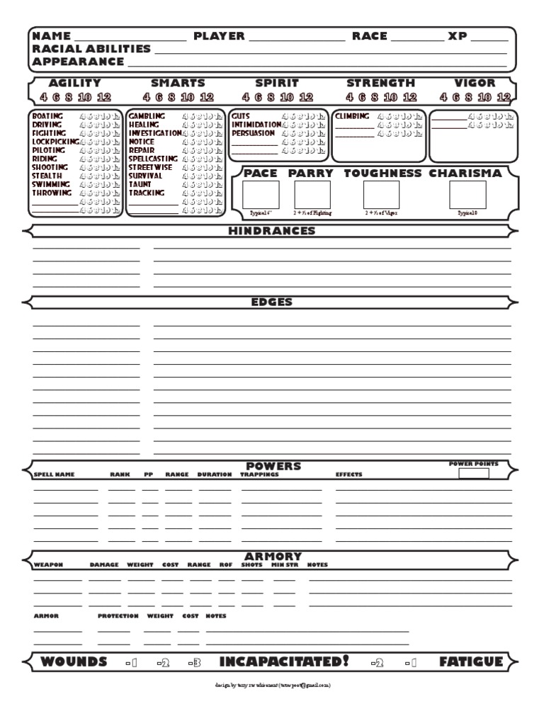 Savage Worlds - Simple Savage Sheet | Leisure