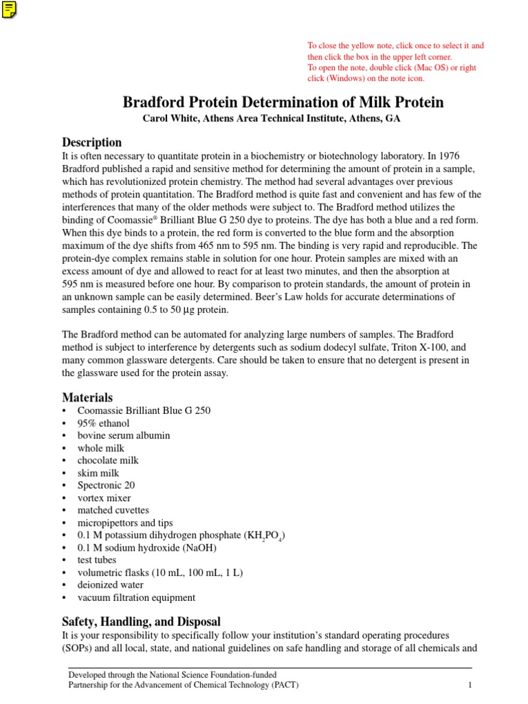 Bradford Protein-Determination of Milk Protein | PDF | Analytical ...