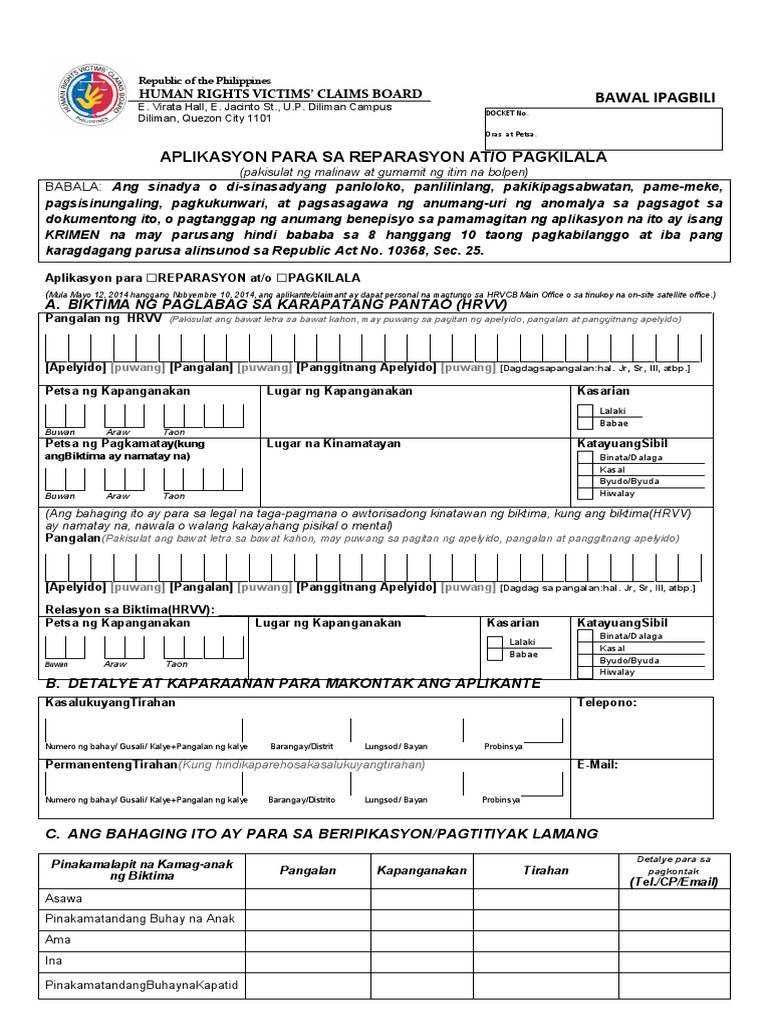 Application Form in Filipino Version | PDF
