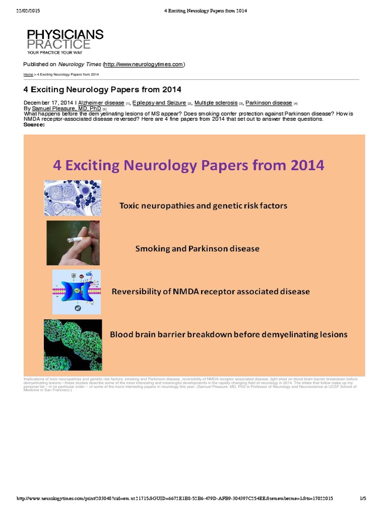 4 Exciting Neurology Papers From 2014 - Smoking and Parkinson Disease ...