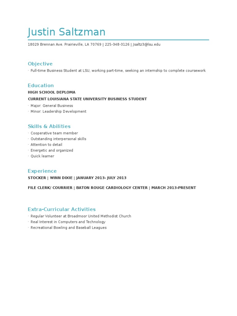LSU Business Student Internship Resume | PDF