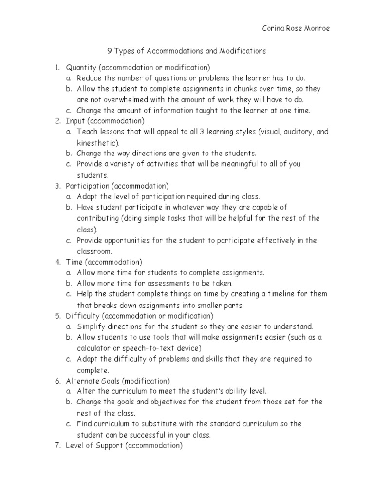 Accommodations and Modifications Overview | PDF | Quality Of Life ...