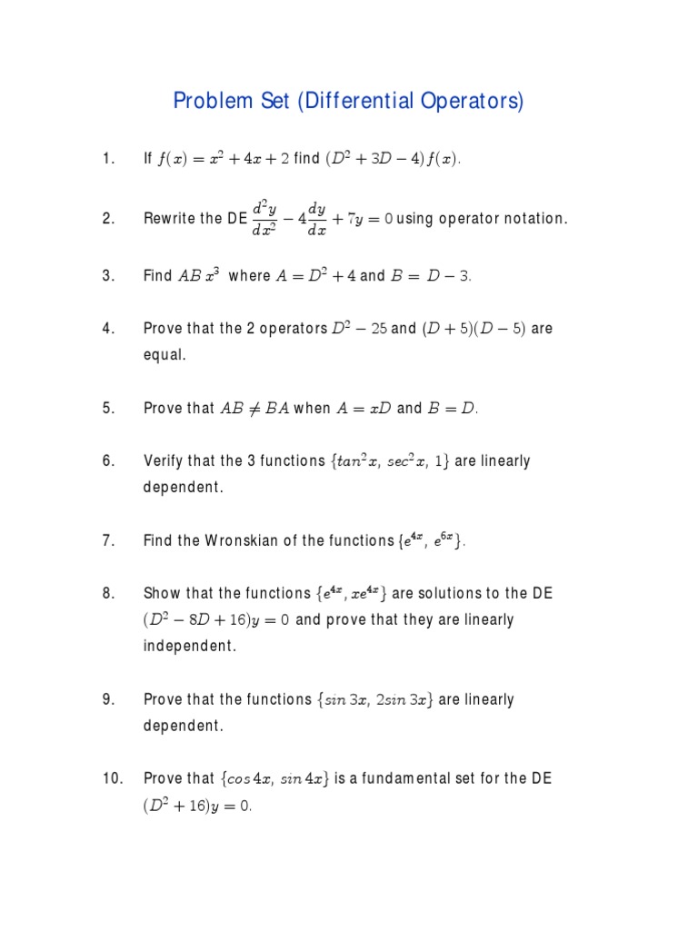 Problem Set (Differential Operators) | PDF | Functions And Mappings ...