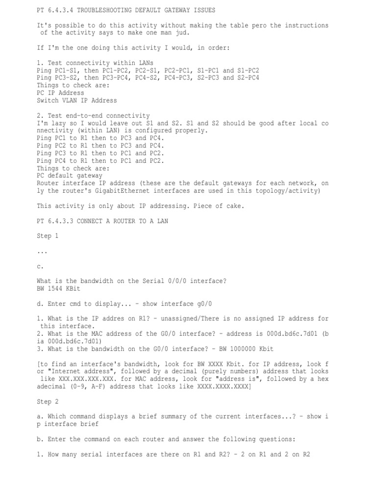 Cisco Lab Guide - 6.4.3.3 & 6.4.3.4 | PDF | Router (Computing) | Ip Address
