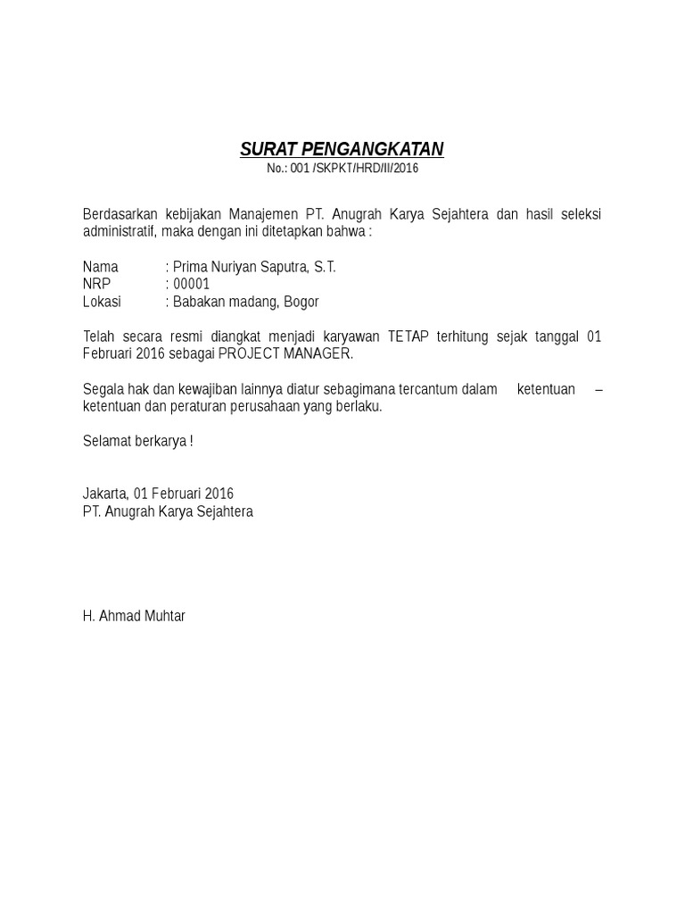 Surat Pengangkatan | PDF