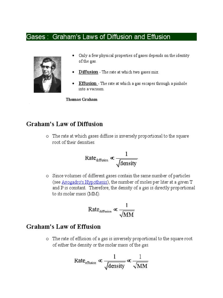 Gases: Graham's Laws of Diffusion and Effusion | PDF