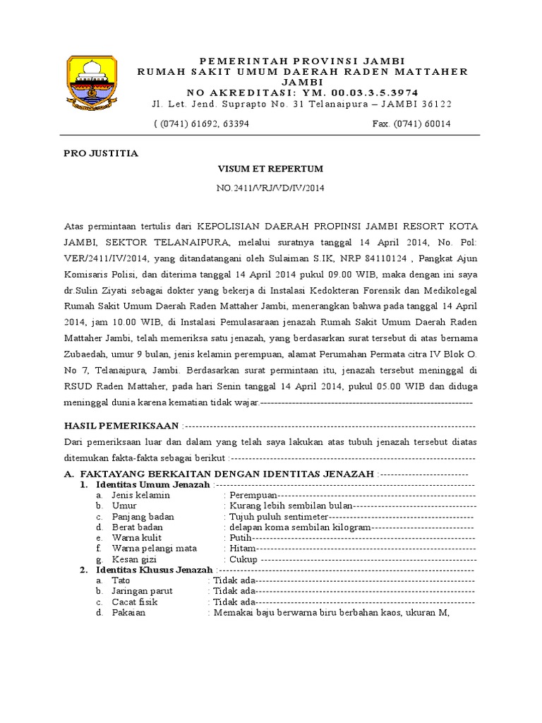 Contoh Visum Et Repertum | PDF