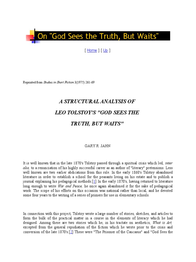 God Sees The Truth But Waits Analysis | PDF | Leo Tolstoy | Truth