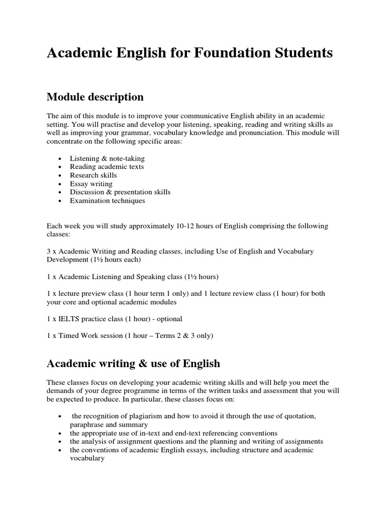 Academic English Foundations Module | PDF | Lecture | Tutor