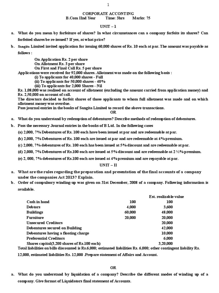 Corporate Accounting Exam Questions 2024 | PDF | Equity (Finance ...