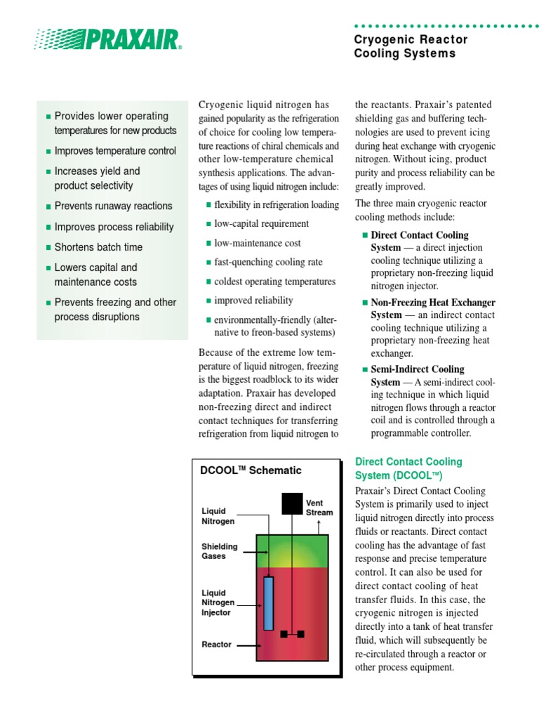 Cryogenic Reactor Cooling Spec Sheet | Cryogenics | Refrigeration