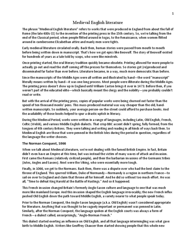 Medieval English Literature | PDF | Chivalric Romance | The Canterbury ...