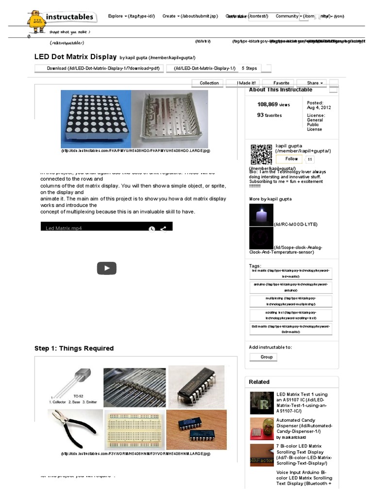 Instructable LED Dot Matrix Display | PDF | Light Emitting Diode | Ios