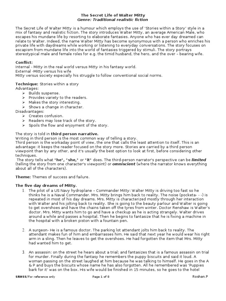 The Secret Life of Walter Mitty-Short Story Summary | PDF | Narration ...