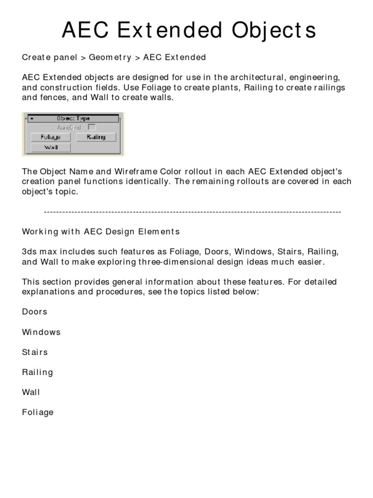 AEC Extended Objects in 3ds Max | PDF | Autodesk 3ds Max | Vertex ...