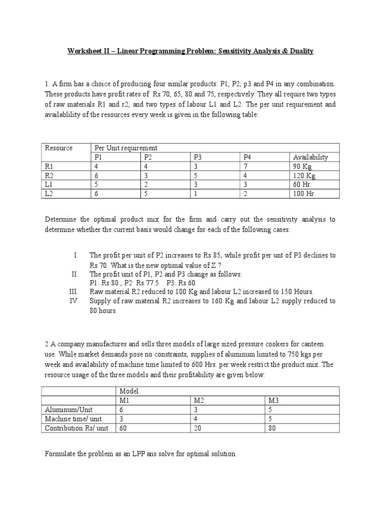 Worksheet II LPP SA | PDF | Linear Programming | Applied Mathematics Worksheet II LPP SA | PDF | Linear Programming | Applied Mathematics