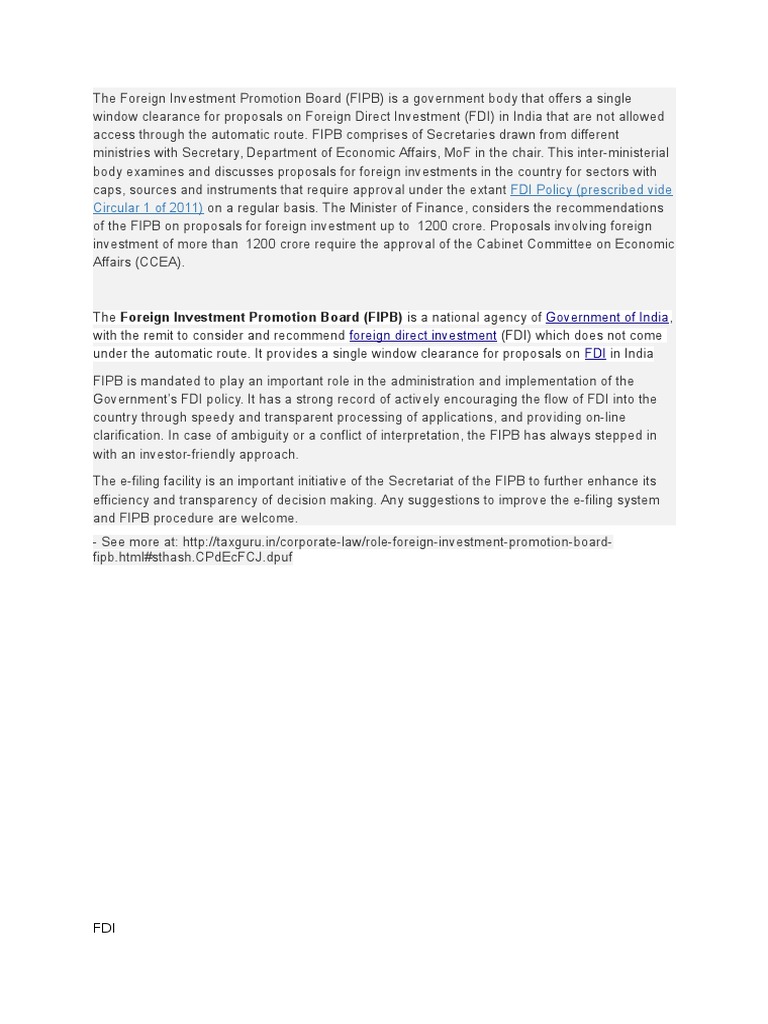 The Foreign Investment Promotion Board-WORD | PDF | Economies | Investing