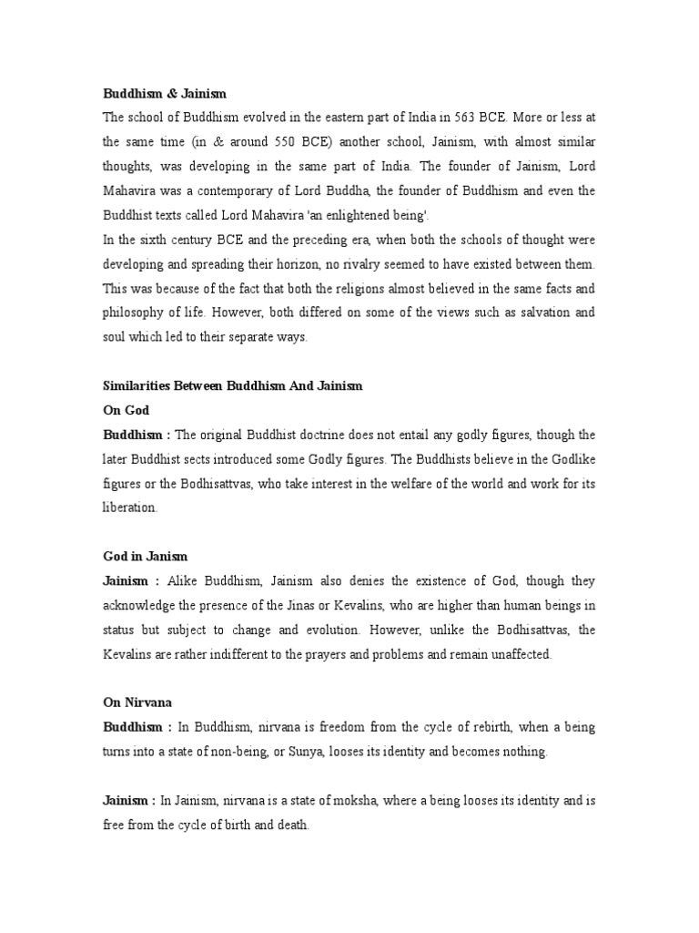 Buddhism and Jainism Similarities Differences Comparative Study | PDF ...