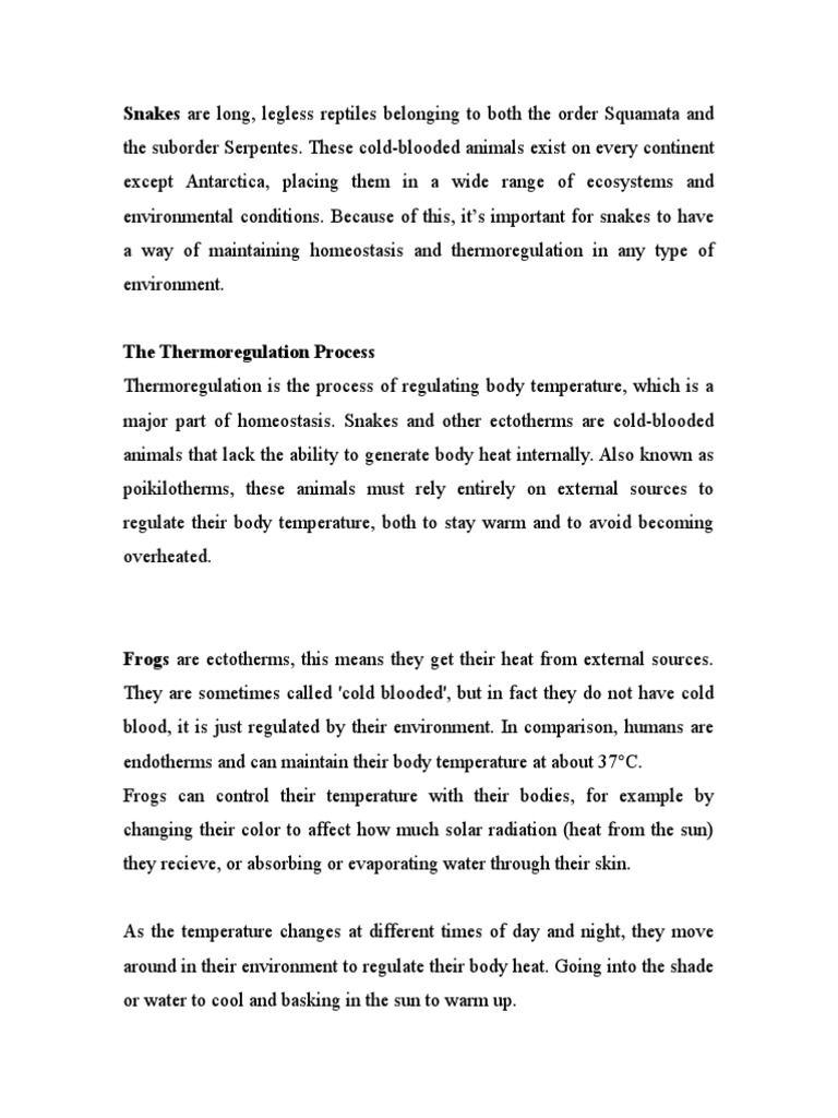 Snakes Frogs Rabbits Homeostasis Information | PDF | Thermoregulation ...
