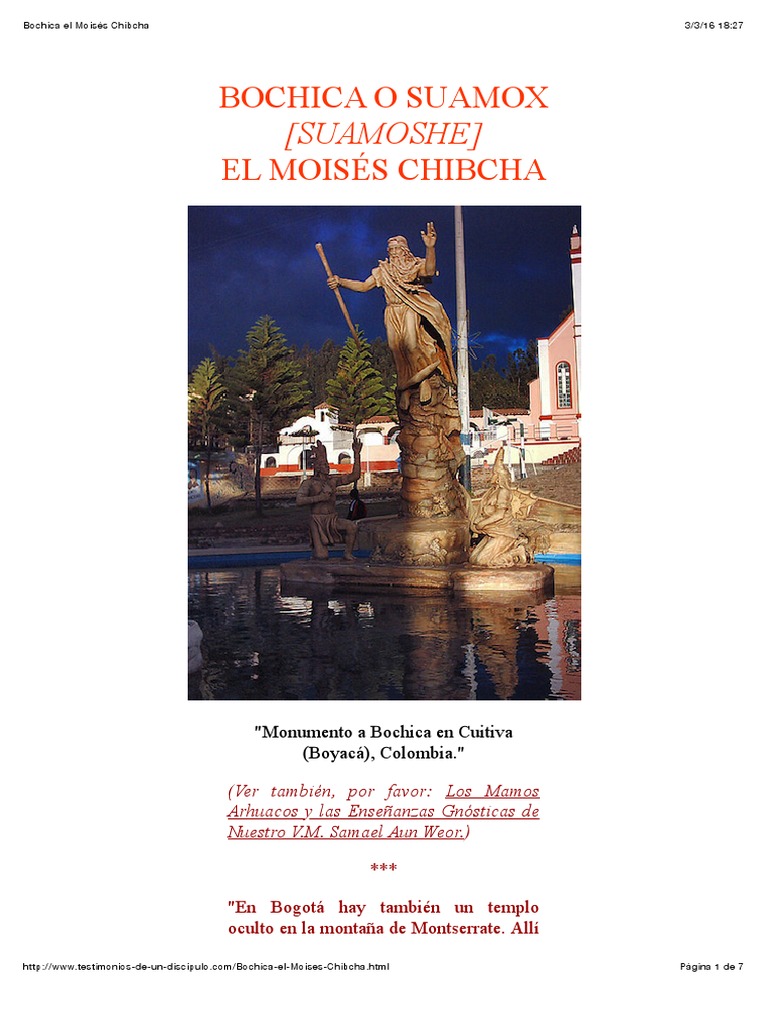 Bochica El Moisés Chibcha | PDF | Libro del éxodo | Mito de la inundación