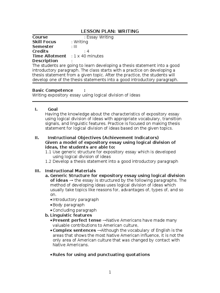 Lesson Plan - Writing | PDF | Lesson Plan | Essays