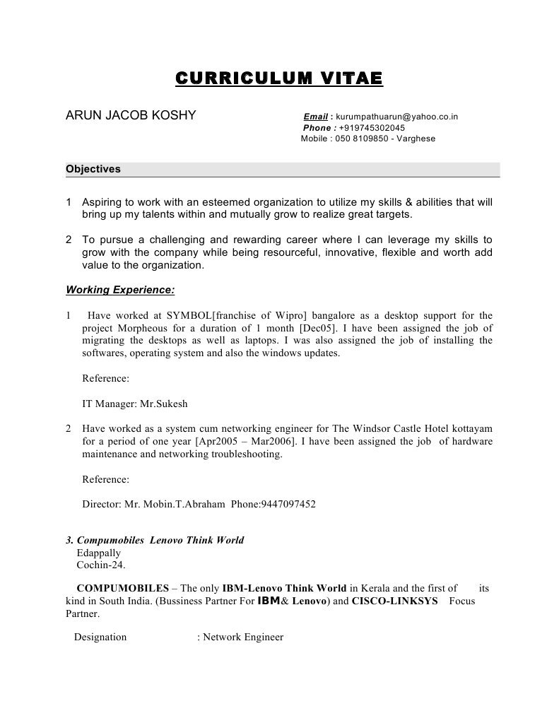 Curriculum Vitae Arun | PDF | Dell | Computer Network