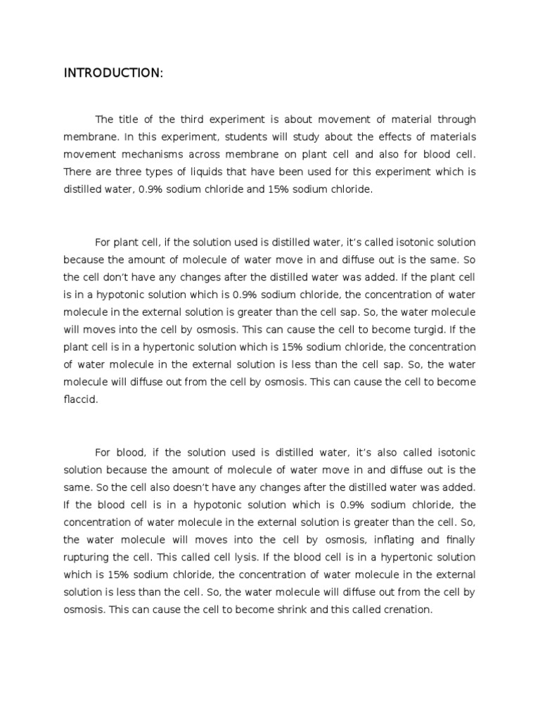 Lab Report | PDF | Osmosis | Cell Membrane